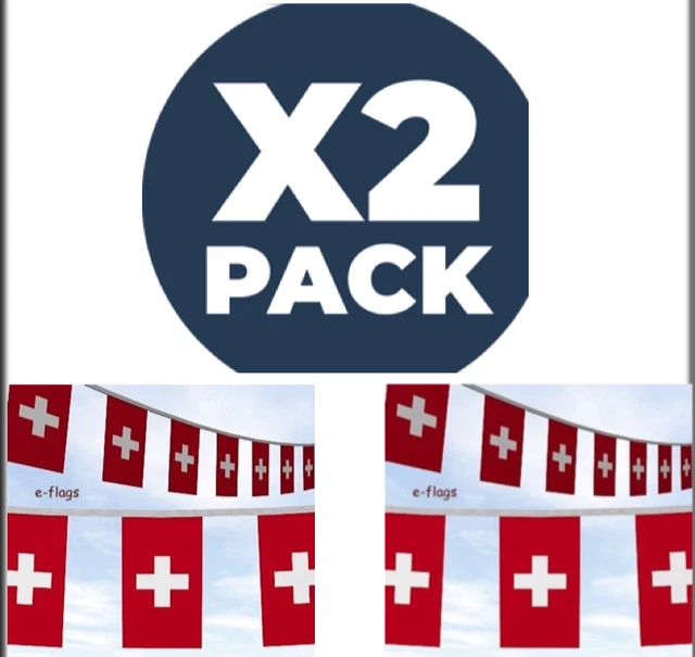 TWIN PACK 2 X Euro 2025 Switzerland 10 Metre Swiss Suisse Flag Bunting ...