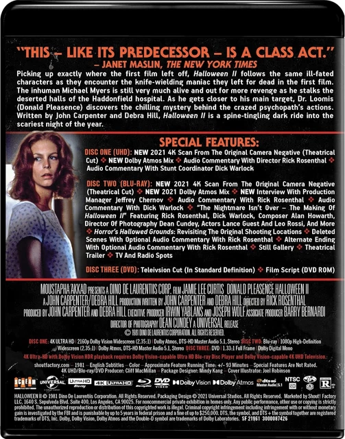 HALLOWEEN II (BLU-RAY) Jeffrey Kramer Jamie Lee Curtis Donald Pleasence ...