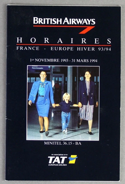 BRITISH AIRWAYS & Tat European Airlines Timetable Winter 1993/94 Cabn ...