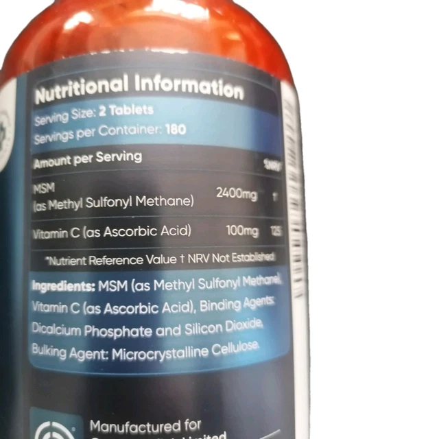 MSM SUPPLEMENTS 2400MG - With Vitamin C - 360 MSM Tablets - 6 Months ...