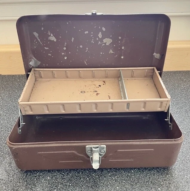 VINTAGE SIMONSEN METAL Steel Tackle Tool Box Brown/Tan 13"x5"x7 ...