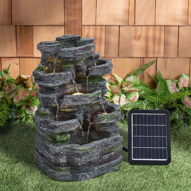 SOLAR POWERED WATER Feature Garden Cascading Fountain Outdoor Statues ...