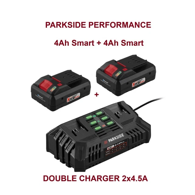 🔋 PARKSIDE PERFORMANCE 2x Battery 4Ah Smart + Dual Charger 2x4.5A🔋 EUR ...