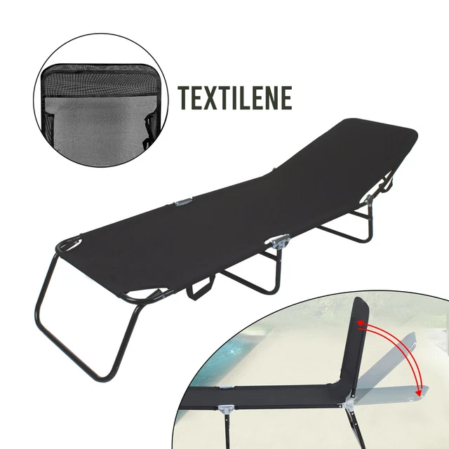 OUTDOOR FALTBARE SONNENLIEGE Liege Gartenstuhl Relax Camping - Schwarz ...