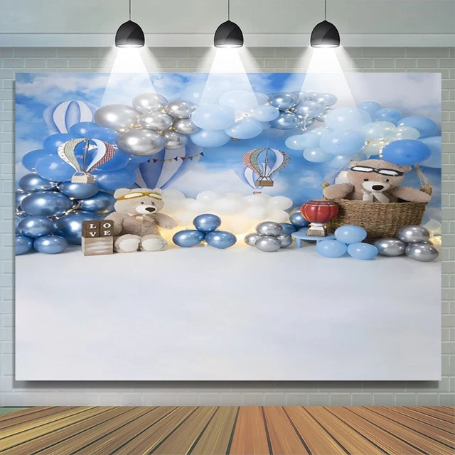 ROYAL BLUE BALLOON Teddy Bear Birthday Backdrop $36.09 - PicClick AU