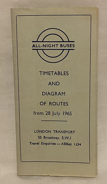 LONDON ALL NIGHT Buses Folded Timetables And Map From 1965. Good ...