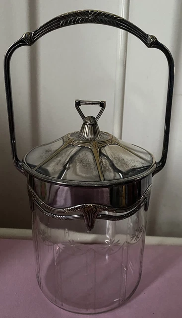 VINTAGE ANTIQUE VICTORIAN Wmf Silver Plate Biscuit Barrel Cut Glass ...