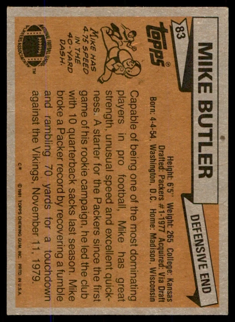 1981 TOPPS MIKE Butler Rookie . Green Bay Packers #83 EUR 2,05 ...