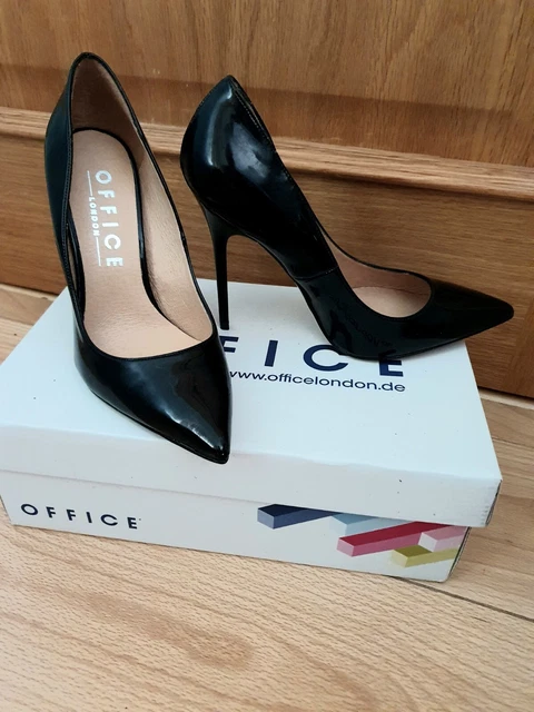 New Office Black Patent Leather Pointed Toe Slip On Womens High Heel