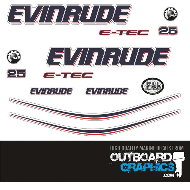 EVINRUDE 25HP ETEC outboard engine decals/sticker kit - white cowl EUR ...
