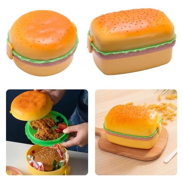 HAMBURGER LUNCH BOX Double Tier Cute Burger Bento Box Microwave Hot Q5 ...