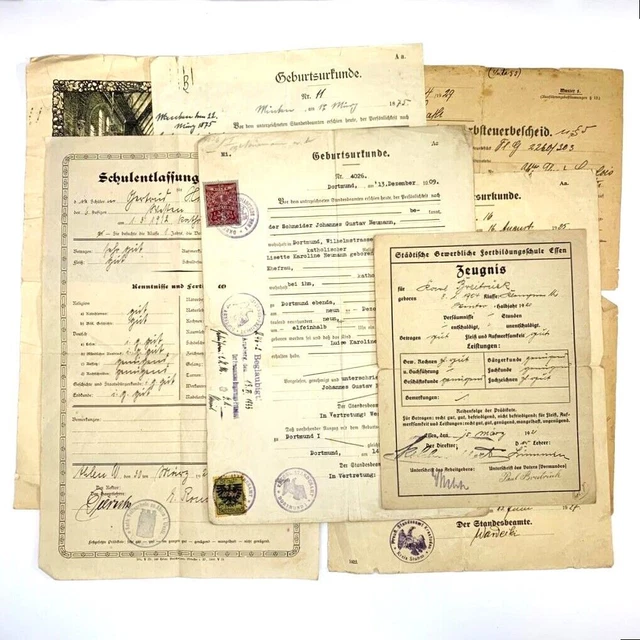 ALTE DEUTSCHE DOKUMENTE Lot von 17 Bescheinigung Geburtsurkunde Zeugnis ...