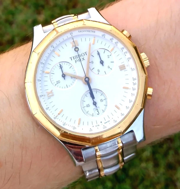TISSOT PRX CHRONOGRAPH P375 steel gold QUARTZ SWISS MADE STEEL BRAC ...