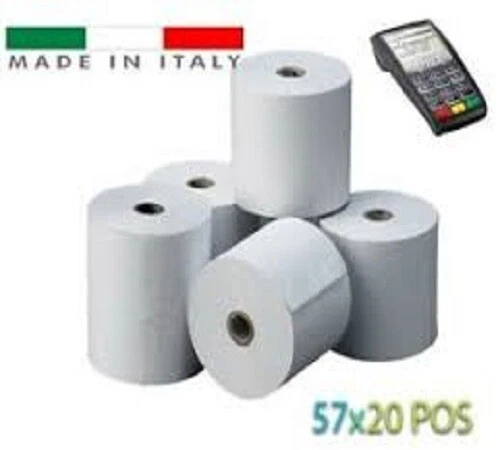 10 ROTOLI TERMICI mm 57x20 per Dispositivo POS / Carta Termica Anima 12 ...