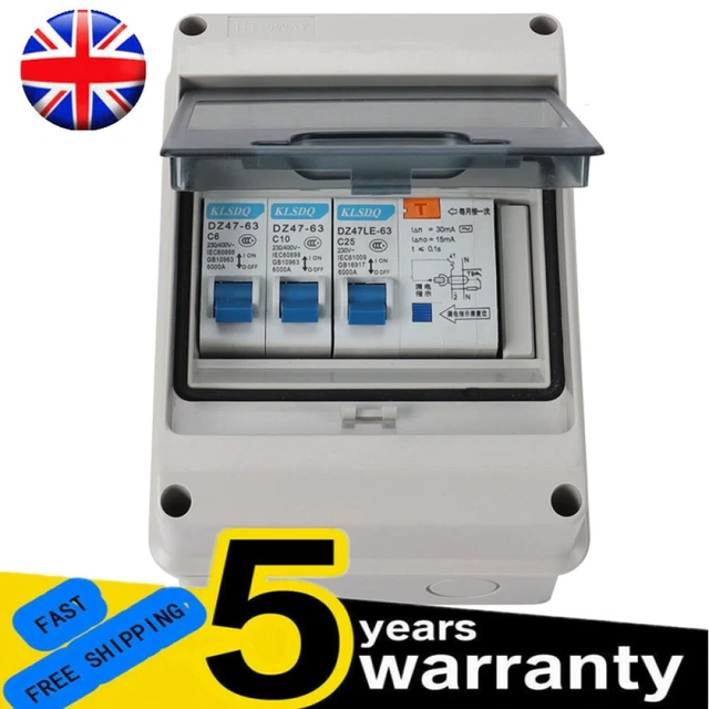5-WAY GARAGE CARAVAN Campervan Consumer Unit Enclosure 25A 30mA RCD MCB ...