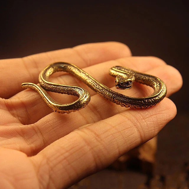 COPPER COBRA SNAKE miniature figurines Carvings Zodiac Animal Desk ...