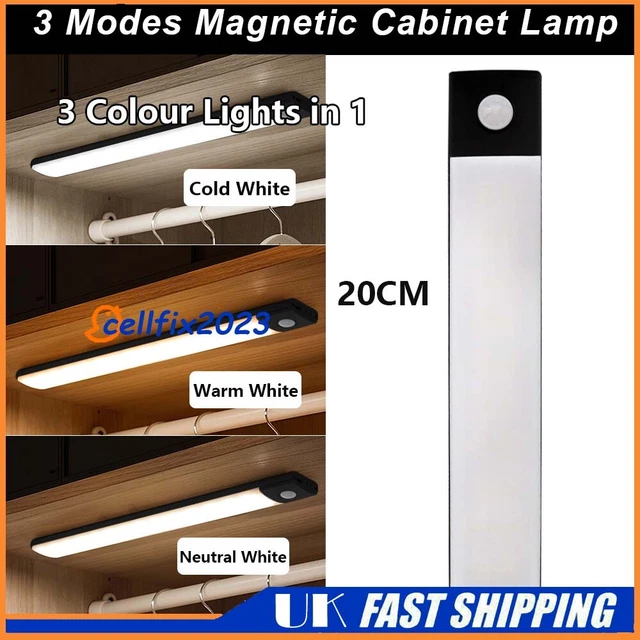 20CM BLACK RECHARGEABLE LED PIR Motion Sensor Light Strip Cabinet ...