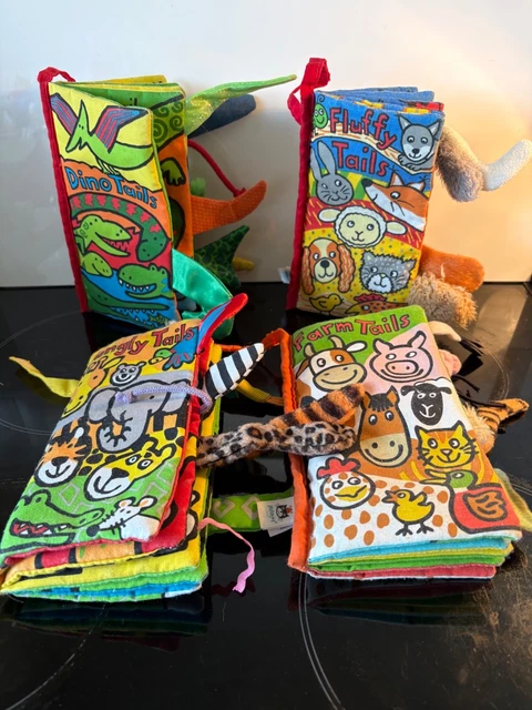 JELLYCAT SOFT CLOTH Book Bundle 4pc Set Jungly Dino Farm Fluffy Tails ...