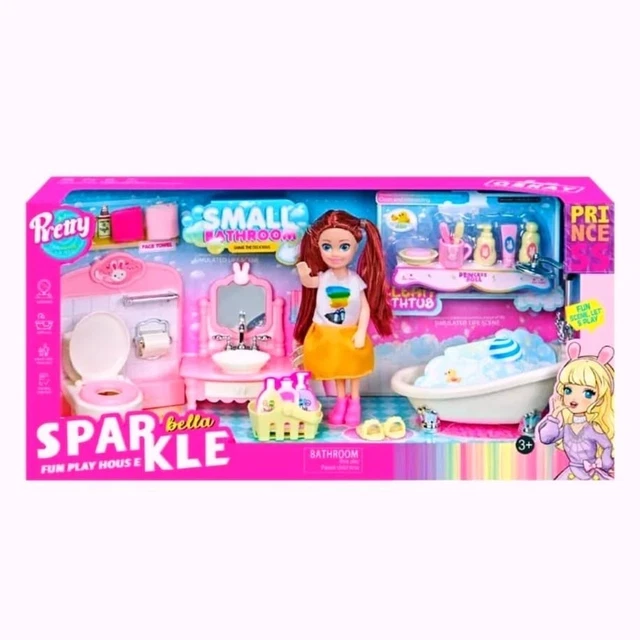 DOLL HOUSE PLAY Set Mini Furniture & Accessories Bathroom, Living Room ...