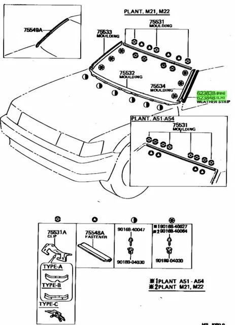 GENUINE TOYOTA COROLLA AE86 Roof Side Rail Weatherstrip CP L & R Set ...