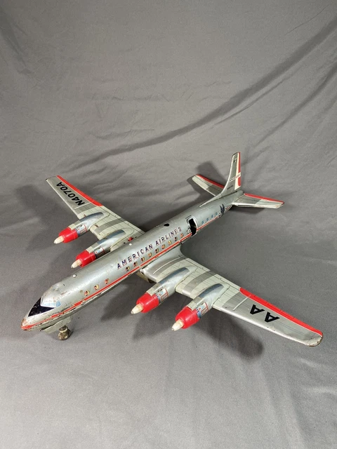 VINTAGE AA AMERICAN Airlines N4070A Yonezawa Tin Metal Airplane DC-7C ...