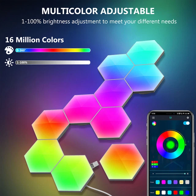 SMART LED HEXAGON Lights RGBIC Wall Sconces Music Sync Gaming Light ...