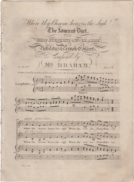 BRAHAM JOHN SPARTITO Musica WHEN THY BOSOM HEAVES THE SIGH Narensky ...