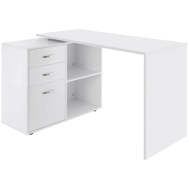 HOMCOM COMPUTER DESK Table Workstation L Shape File Cabinet White Home ...