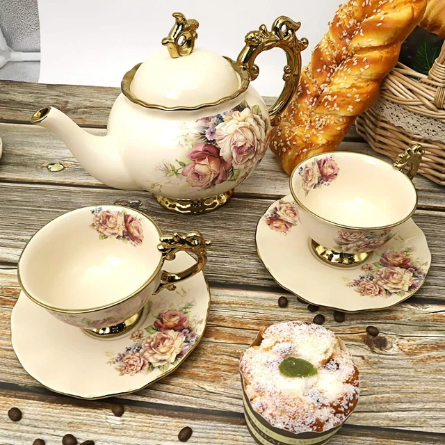 15 PIECES FANQUARE British Royal Afternoon Tea Set,Floral Golden Bone ...