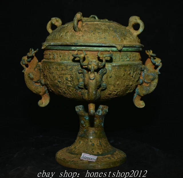 8.4& OLD CHINESE Bronze Ware Warring States period Dragon Lid Jar Pot ...