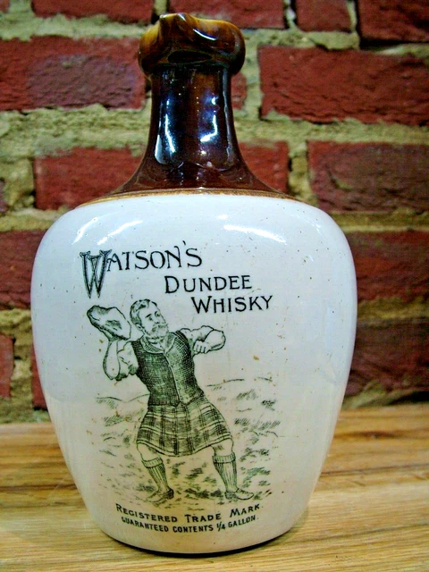 ANTIQUE WATSON'S DUNDEE Whisky Jug Bottle Flagon Pictorial Stoneware ...