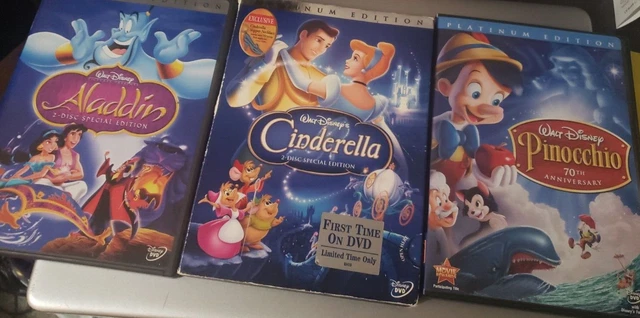 LOT 3 DISNEY Platinum Edition DVDs: Pinocchio, Aladdin, Cinderella £4. ...