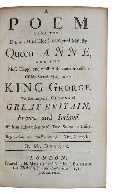 1714 DEATH OF QUEEN ANNE Poetry MONARCHY Verse 1ST EDITION Poem £450.00 ...