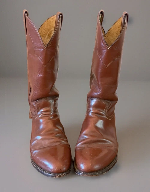 VINTAGE JUSTIN ROPER Boots Mens 9D Brown Kipskin Leather Cowboy Western ...