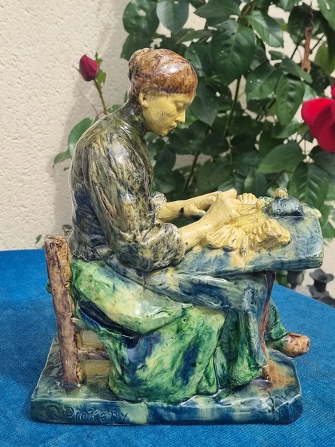 GUSTAVE PICKERY / Belle statue ancienne en poterie vernissée signé ...