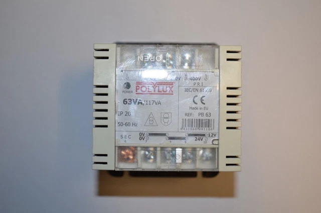 POLYLUX PD63 TRANSFORMER Trafo 63Va 117Va Pri 230/400V Sec 24V/48V Din ...