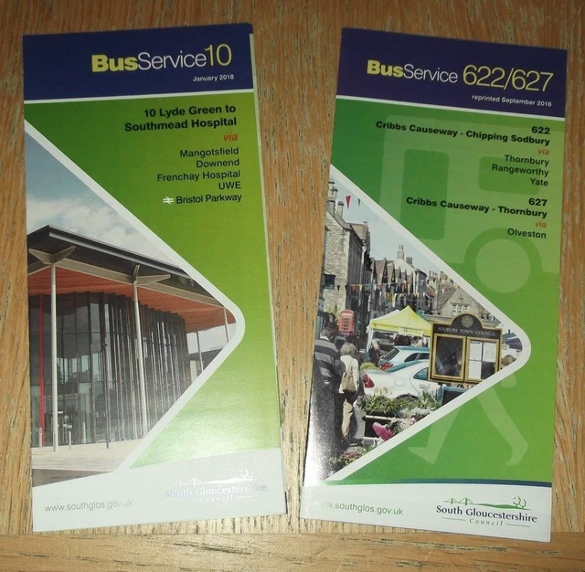 WESSEX BUS: 2 x Timetable leaflet for routes 10 and 622/627 (S. Gloucs ...