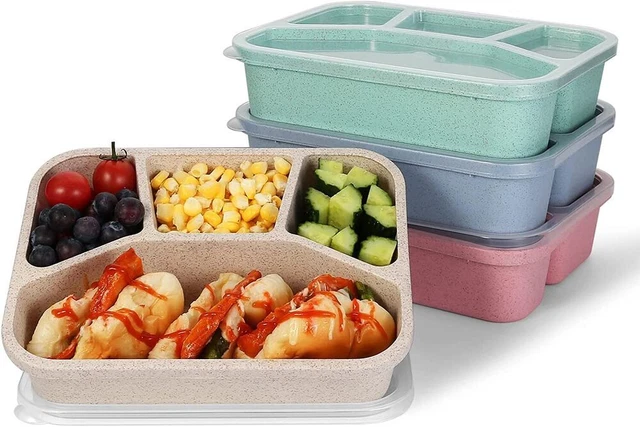 PORTABLE LUNCH BOX 4-cell food container children's and adult bento ...