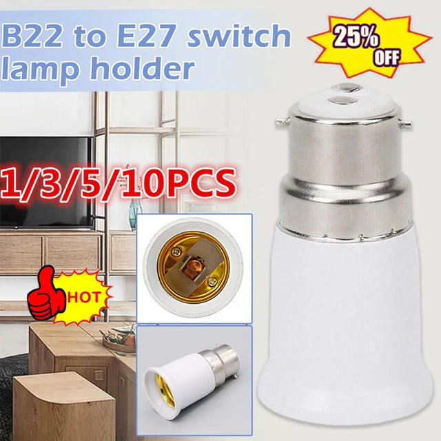 1-10X B22 TO E27 Switch Lamp Holder Base Converter Socket Screw Bayonet ...