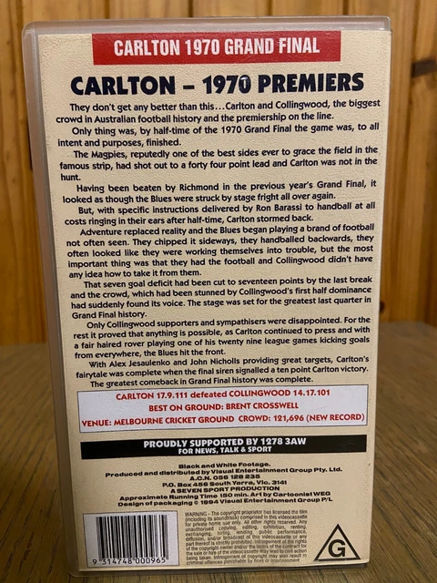 AFL VHS - Carlton 1970 Premiers VHS video tape - RARE VFL grand final ...