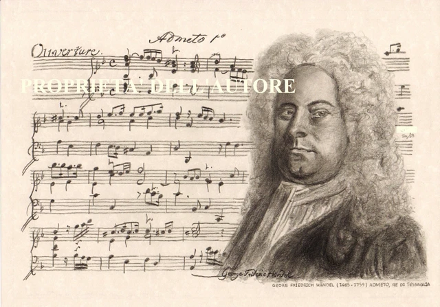 GEORG FRIEDRICH HANDEL PORTRAIT and SCORE Original Drawing Graphite ...