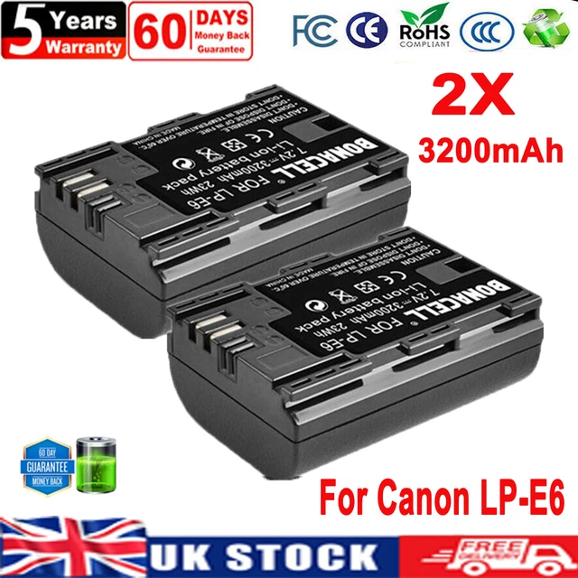 2X LP-E6 BATTERY For Canon EOS 6D 7D 60D 80D 5D Mark II Mark III 5DS ...