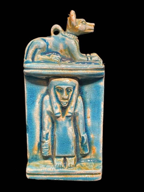 ANCIENT EGYPTIAN FAIENCE GLAZED PLAQUE DEPICTING THE GOD ANUBIS -664 ...