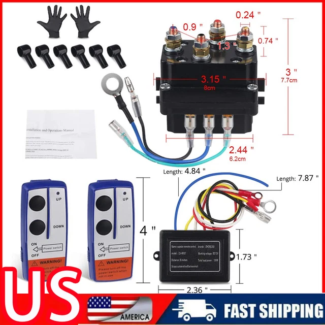 WIRELESS REMOTE CONTROL Winch Kit,12V, 250A,Waterproof, Solenoid Relay ...