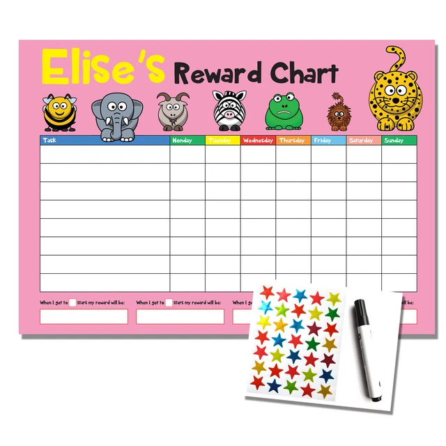 PERSONALISED PINK REWARD Chart - Kids Childrens Sticker Star Chart ...