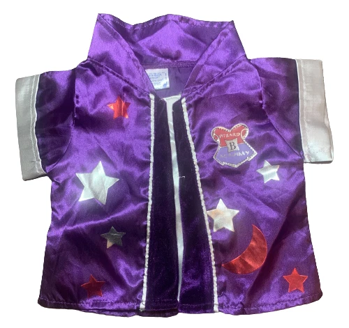 BUILD A BEAR WIZARD B ACADEMY CLOAK PURPLE STARS DETAIL SATIN halloween ...