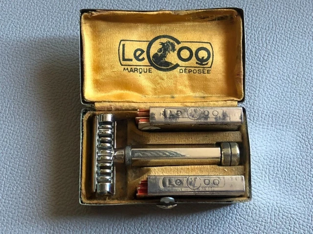 RASOIR RASAGE TRES rare ancien LE COQ a cage antique razor + boite box ...