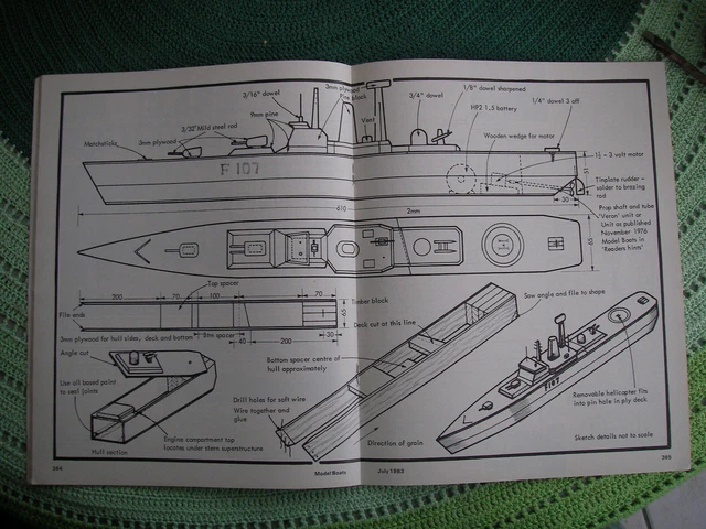 MODEL BOATS PLAN of 3M Class Destroyer with original Magazine July 1983 ...