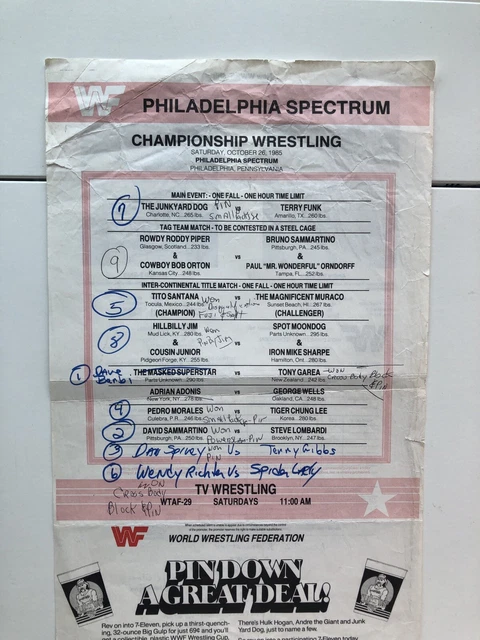 ORIGINAL WWF LINE Up Sheet Match Card Sheet Philadelphia Oct 26 1985 ...