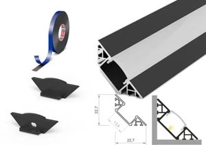 1 METRE SURFACE Corner LED Profile P3-1 C/W Clips, End Caps & Opal ...